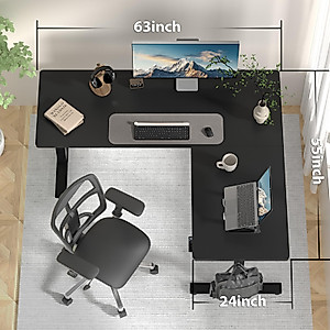 XINYAO L Shaped Standing Desk Adjustable Height 63 x 55 Corner Standing Desk Electric Sit Stand Up Computer Desk L Shaped for Gaming Working Studying Coner Workstation Office Home (Black)