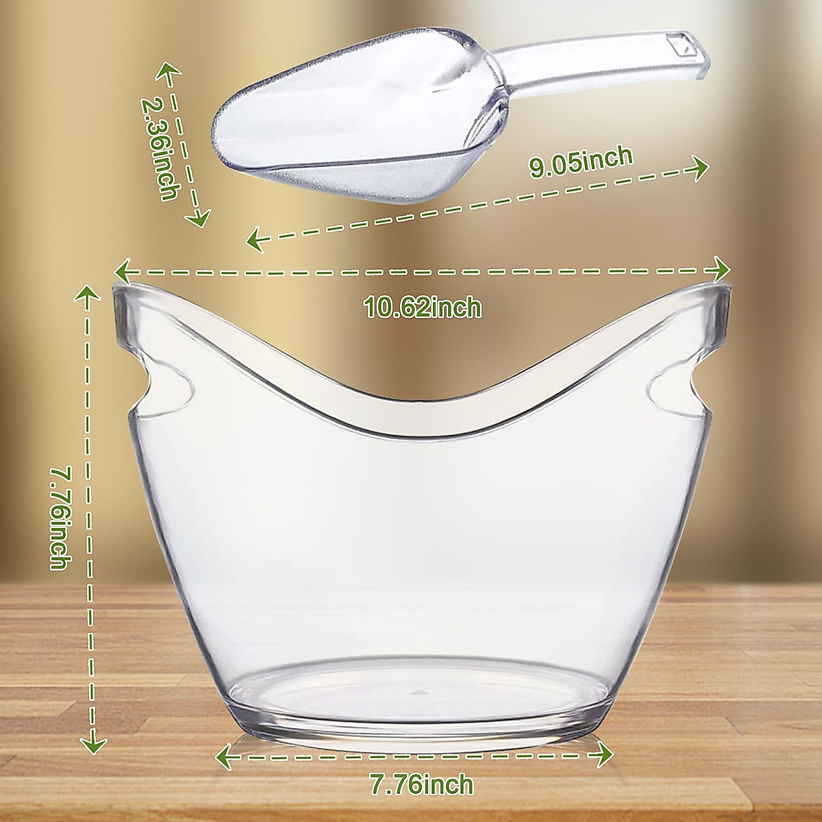 Beverage Tubs for Parties Plastic Ice Bucket for Cocktail Bar Clear Acrylic Wine Bucket with Scoops Drink Bucket Cooler for Chiller Bin for Champagne or Beer