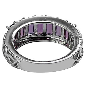 Carillon Stunning Rhodolite Garnet Baguette Shape 6x3MM Natural Earth Mined Gemstone 925 Sterling Silver Ring Wedding Jewelry for Women & Men