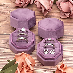 Giftop Equal Octagon Velvet Ring Box Storage 3 Slots for Wedding Ceremony Proposal Engagement Birthday Gift (Purple)