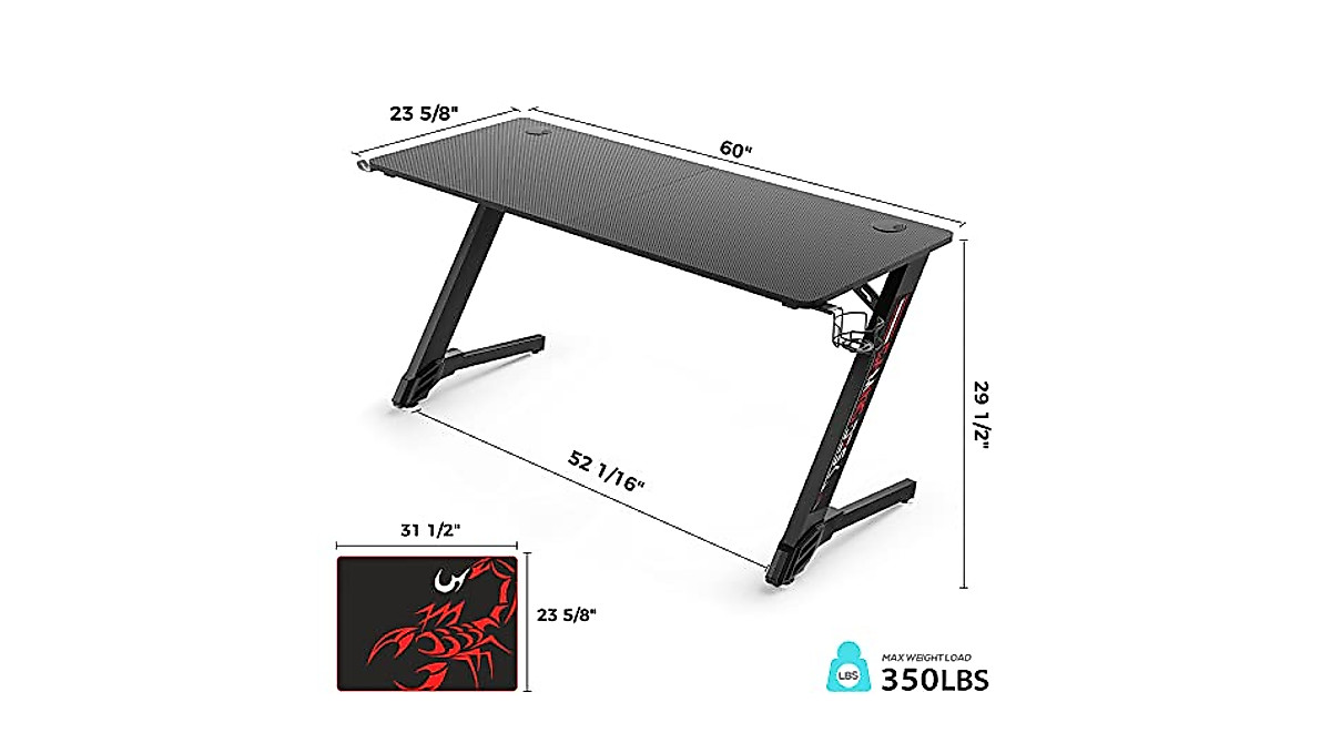 It's Organized 60-Inch Gaming Desk - Durable Carbon Fiber Surface