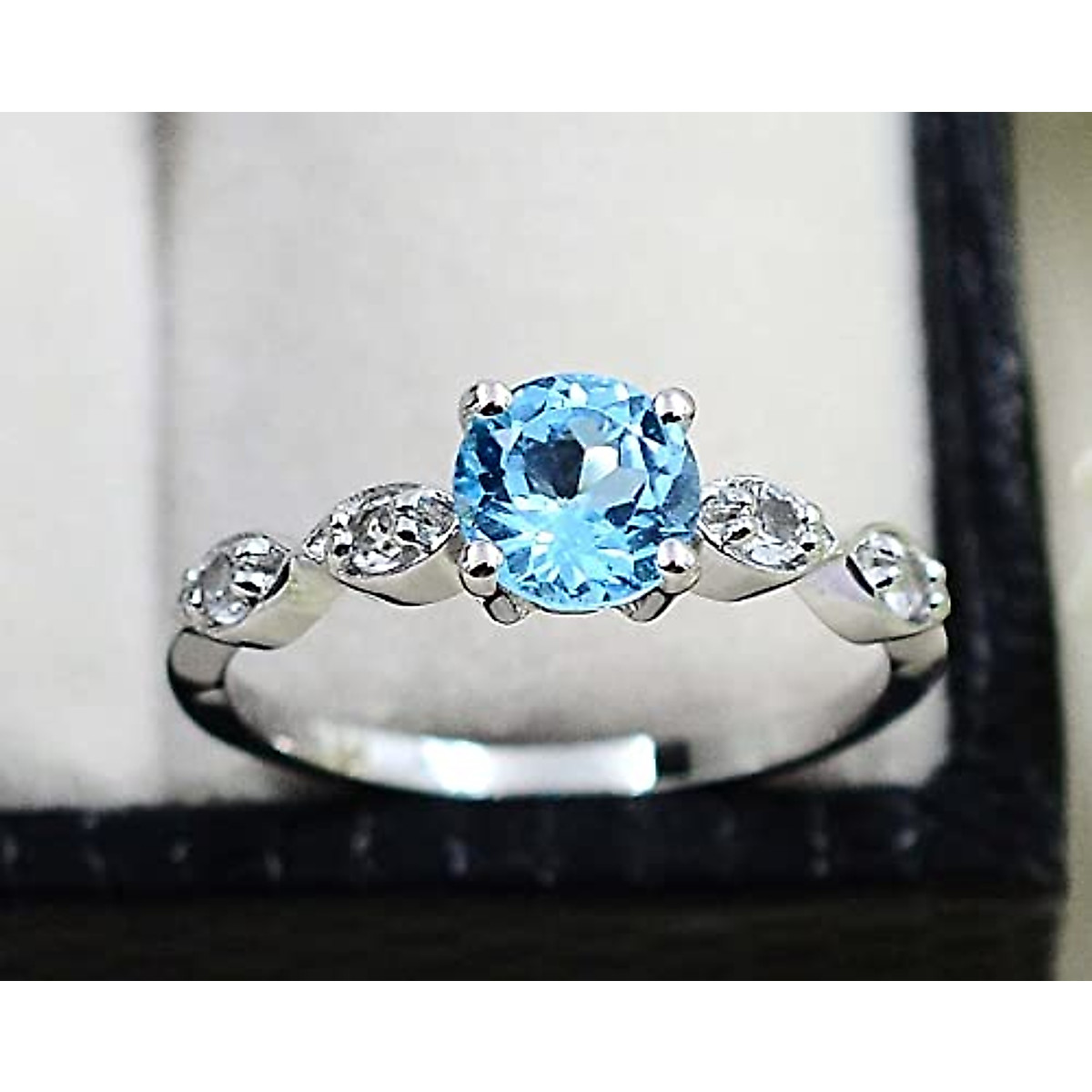 6 MM Round Cut Natural Swiss Blue Topaz Gemstone 925 Sterling Silver December Birthstone Solitaire Unisex Proposal Ring For Christmas Gift (Rose Gold Rhodium Plated Silver, 6)