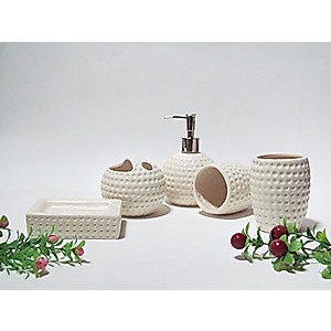 JustNile 5-Piece Trendy Ceramic Bathroom Accessory Set - White Golf Ball Design