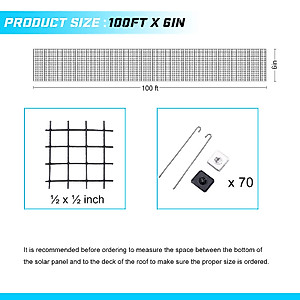 MEFBANT Solar Panel Bird/Critter Guard with 70 Aluminum Fasteners Clips.6 Inches x 100 Feet Solar Panel Protection Device Roof Protection Net ， PVC Coated Galvanized Steel Coil，