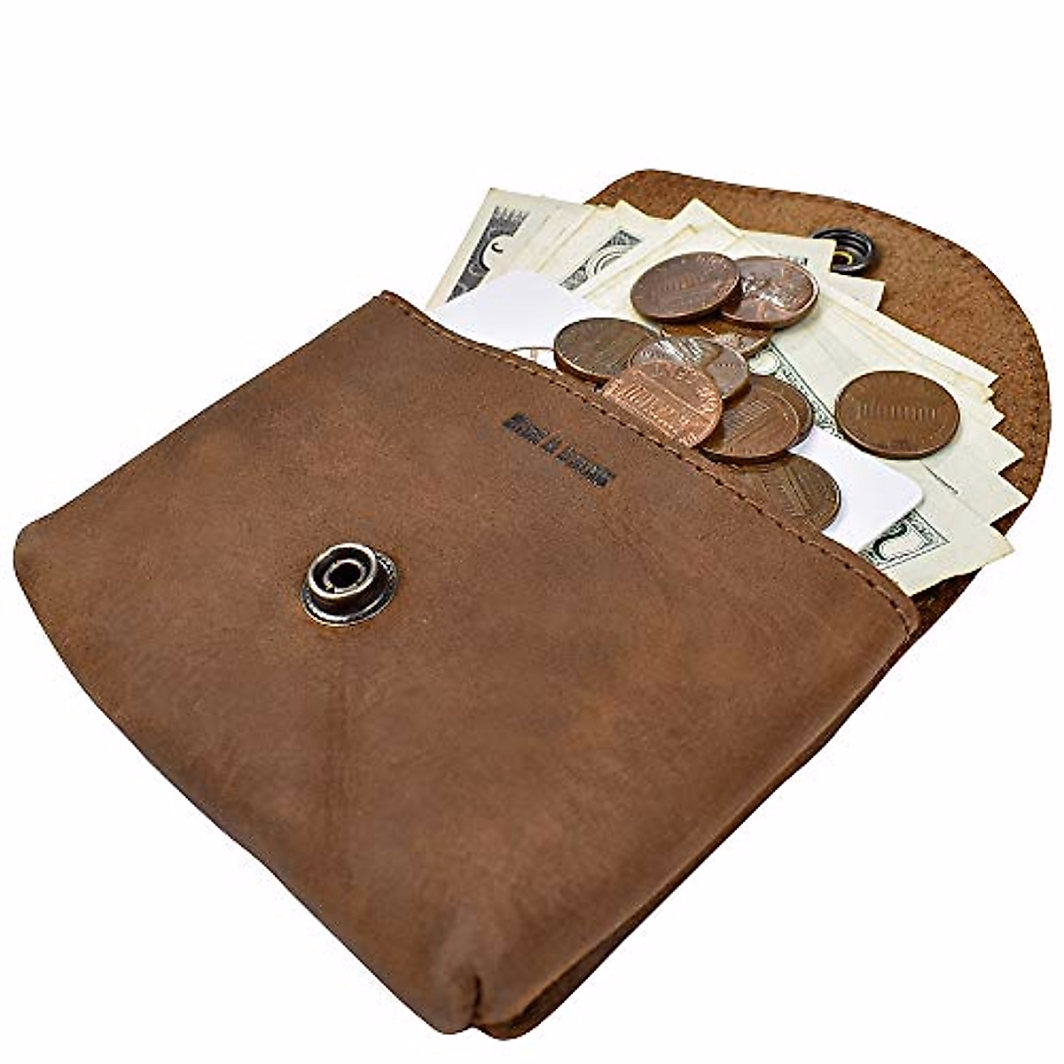 Hide & Drink, Rectangular Cash Holder, Earphone Pouch, Card Case, Vintage Pouch, Everyday Accessories, Full Grain Leather, Handmade, Bourbon Brown