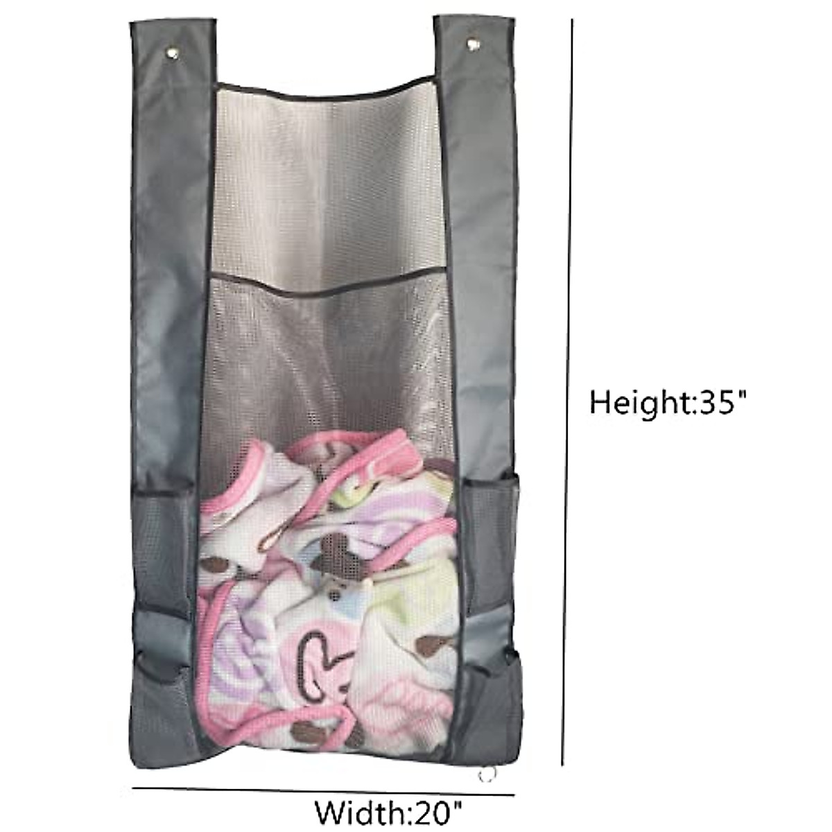 Sainal Hanging Laundry Hamper Bag Large Over The Door Mesh Storage Bag and Space Saving Clothes Hamper with Hooks,Wall-mounted Foldable Laundry Basket (Grey)