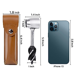 Wstirhy Bushcraft Hand Auger Wrench, Scotch Eye Wood Auger Bushcraft Gear, Hand Auger Wrench Survival Tool, Settlers Hand Wrench for Camping Outdoor Wood Peg and Hole Maker (Portable Leather Sheath)