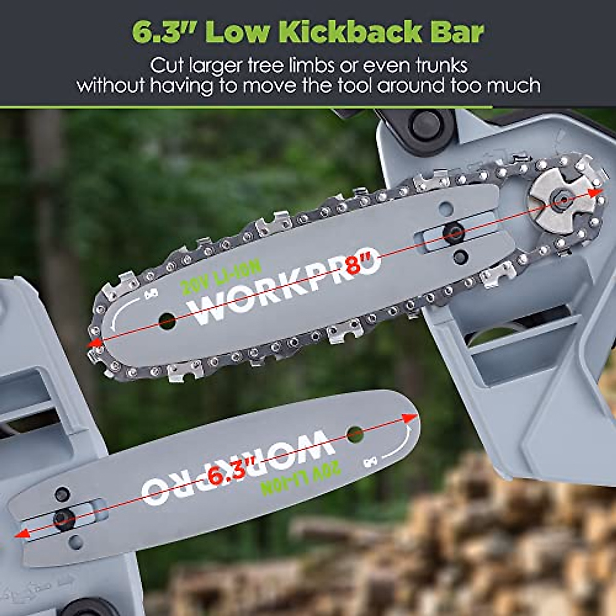 WORKPRO Mini Chainsaw, 6.3“ Brushless Cordless Power Compact Chain Saw with 4.0Ah Battery, 20V One-Hand Operated Portable Wood Saw with Replacement Chain for Garden Tree Branch Pruning, Wood Cutting