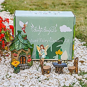 BangBangDa Miniature Fairy Garden Accessories Outdoor - Small Fairies Figurines Items Fairy House Table Chair Set Fairy Garden Fairies Kit for Kids Fairy Figures Mini Garden Ornaments