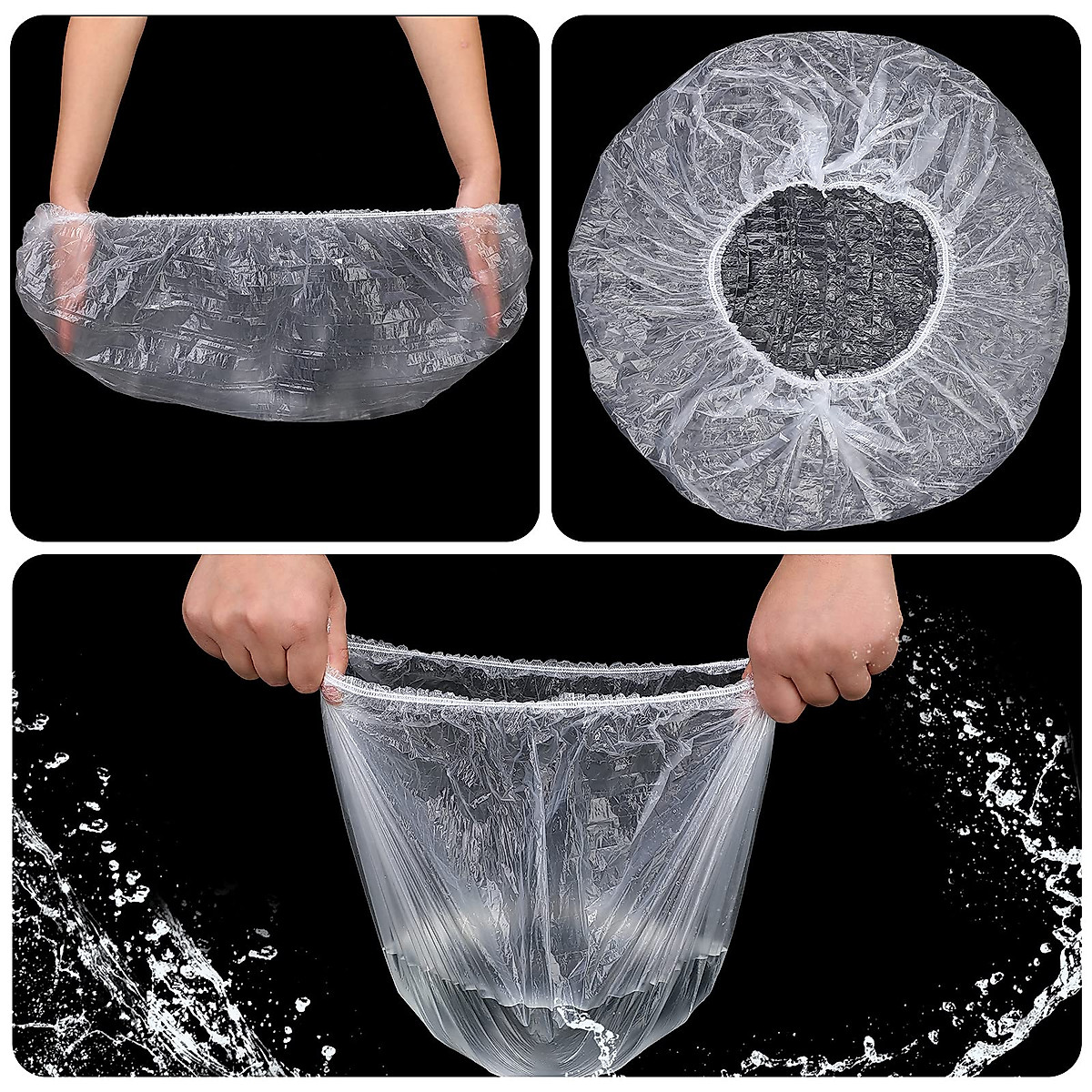 50 Pieces Lengthen Disposable Shower Caps Waterproof Clear Elastic Bath Hair Caps for Women Big, Thick, Long Hair, Locs, Braids, for Portable Travel, Spa, Home Use, Hotel, Salon, Individually Wrapped