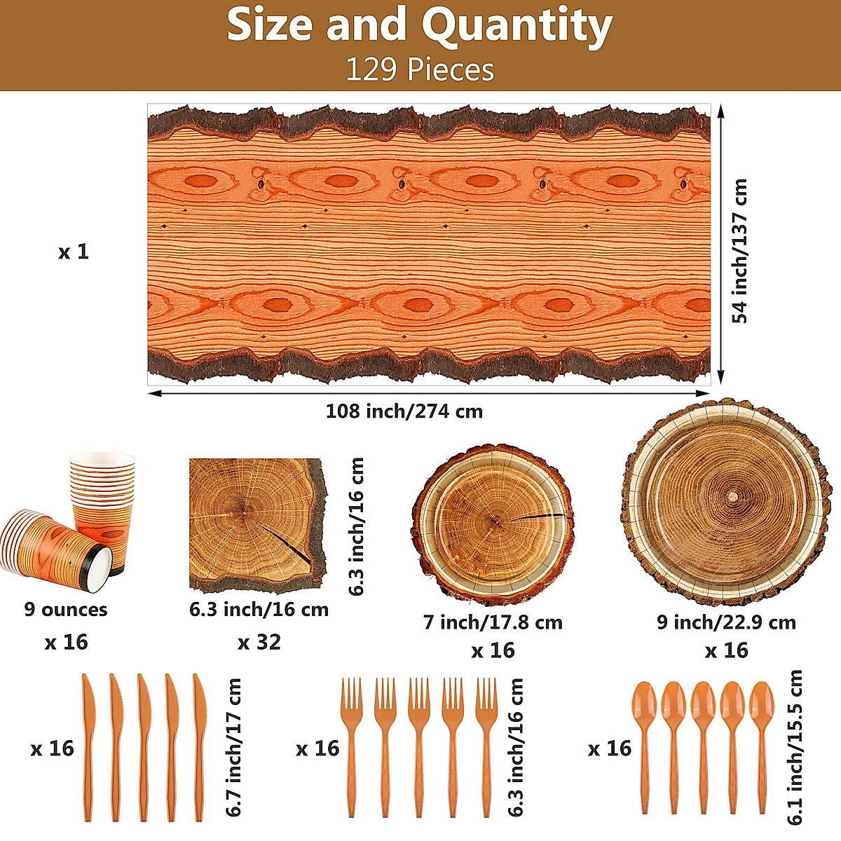 durony 129 Pieces Camping Birthday Party Supply Hunting Party Plate Tablecloth Cup Napkins Wood Slice Tableware Decorations for Kids Camo Hunter Themed Party