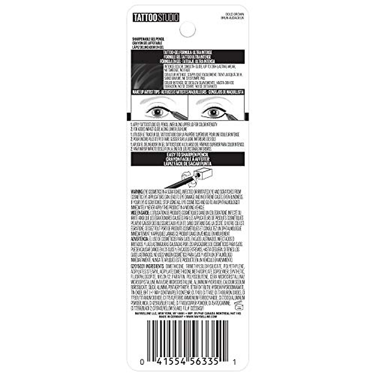 Maybelline TattooStudio Sharpenable Gel Pencil Longwear Eyeliner Makeup, Bold Brown, 0.04 oz.