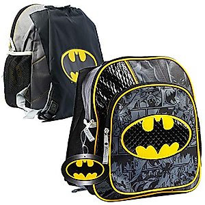 Batman Backpack for Preschool Toddlers ~ Deluxe 12" Batman Mini Backpack for Boys Kids (Batman School Supplies Bundle)