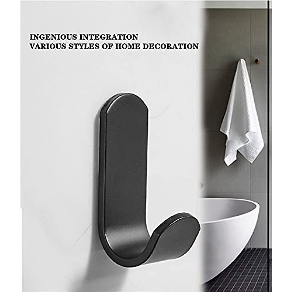 5 Pack Adhesive Hook Black Heavy Duty Towel Hooks Stick on Wall Door Hanging Without Nails Towels Coat Clothes Self Adhesive Sticky Hooks for Bathrooms Kitchen Home