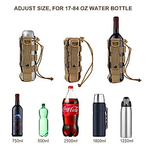 WICHEMI MOLLE Water Bottle Pouch Minimalist Adjustable Straps Tactical Water Bottle Holder Kettle Pouch Belt Bottle Carrier Bag for 17-84 Oz Water Bottle (Brown)