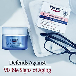 Eucerin Q10 Anti-Wrinkle Night Cream + Pro-Retinol, Facial Cream for Sensitive Skin, 1.7 Oz Jar