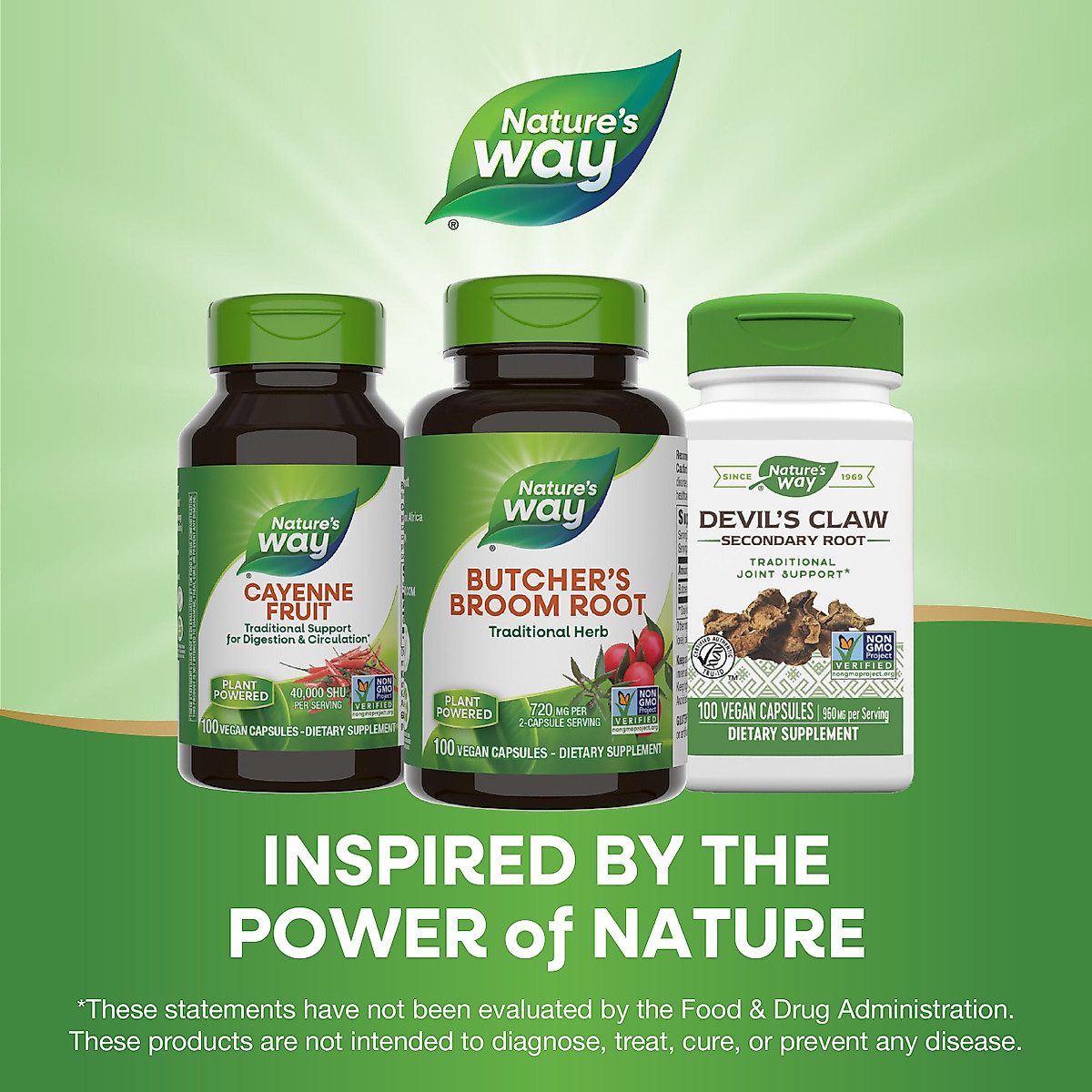 Nature's Way Butcher’s Broom, Traditional Herb, 720 mg per 2-Capsule Serving, Non-GMO Project Verified, 100 Vegan Capsules (Packaging May Vary)