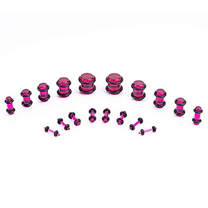 LLGLTEC Ear Stretching Kit 50 Pieces 14G-00G Ear Gauges Expander Set Acrylic Tapers and Plugs & Silicone Tunnels Body Piercing Jewelry Set(Purple)