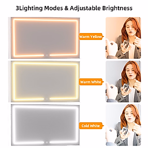 VALONDINO Makeup Vanity Desk with Power Outlet, 46'' Glass Top Vanity Set, 7 Drawers Vanity Table with Cushioned Stool, 3 Lighting Modes Brightness Adjustable,White