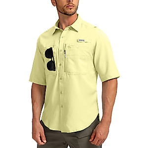 Men's Fishing Shirts with Zipper Pockets UPF 50+ Lightweight Cool Short Sleeve Button Down Shirts for Men Casual Hiking(Sunlit, Large)