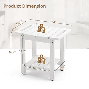 LUE BONA Shower Bench Seat, White HDPS Shower Benches for Inside Shower, Waterproof Shower Stool for Shaving Legs Foot Stool for Spa Bathroom, Weather Resistant/Non-Slip/Handles/Indoor or Outdoor Use