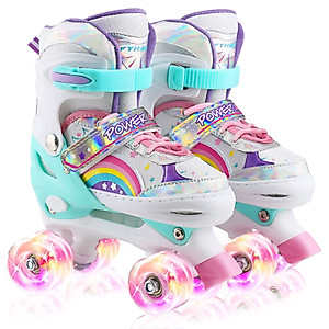 Girls Roller Skates for Kids Child Toddler Beginners, Adjustable 4 Sizes Roller Skates for Adult and Youth with All Light Up Wheels, Patines para niñas for Outdoor Indoor Sports, Medium