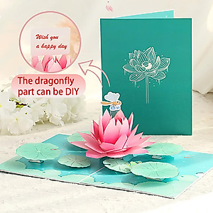 Sharonlily Dragonfly and Lotus Pop Up Card, 3D Water Lily Card, Birthday, Thank You, Congratulation, All Occasion