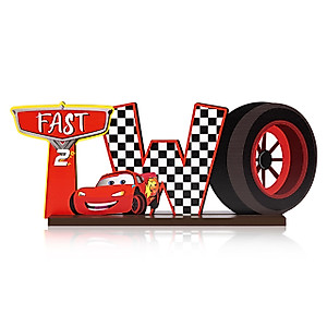 DYhuiyia Race Two Table Centerpieces - Race Car Two Fast Letter Sign Curious Wooden Table Decoration Let’s Go Racing Car Party Supplies Favors for 2nd Birthday Boys Kids Baby Shower Photo Booth Props