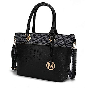 MKF Crossbody Shoulder Bag for Women – PU Leather Top Handle Pocketbook – Roomy Tote Satchel Handbag Purse M Charm Black