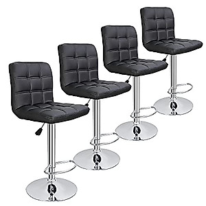 ZENY Set of 4 Adjustable Swivel Barstools, Modern PU Leather Kitchen Counter Bar Stools, Square Back Bar Stool