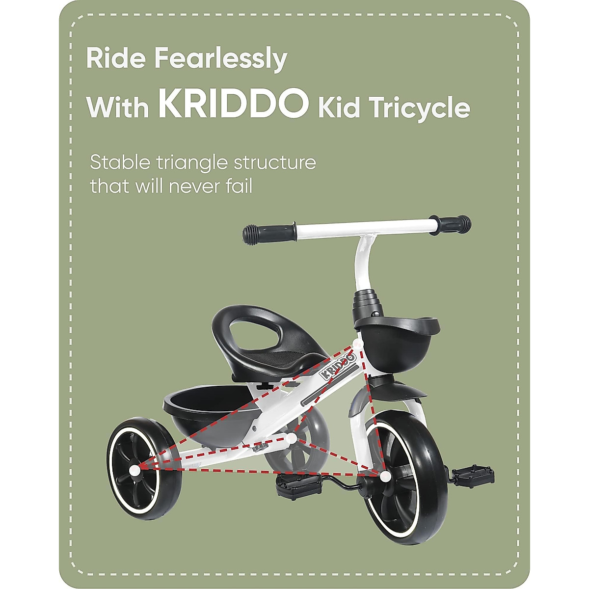 KRIDDO Kids Tricycles for 2-4 Year Olds, Toddler Trike Gift for 24 Months to 4 Years, White
