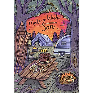 Designer Greetings Camper, Tent, Table, Fire and Canoe Die Cut Window Tri Fold Birthday Card for Son