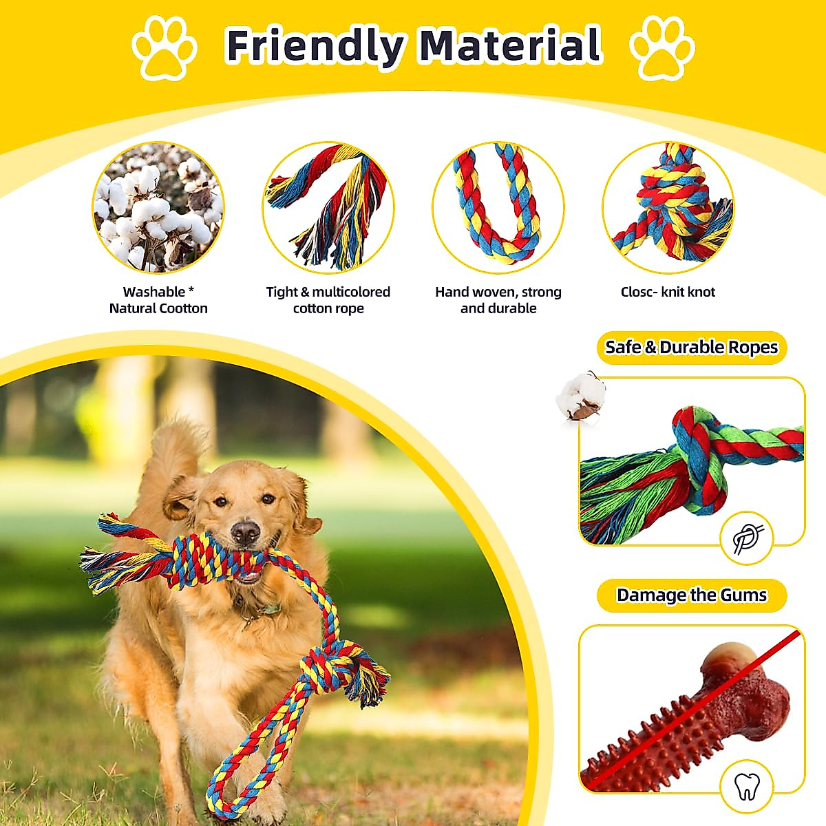 RIGHTPARTS Dog Rope Toys for Small & Medium Large Breed Dogs,Dog Chew Toys for Aggressive Chewers, Cotton Dog Teeth Cleaning Toys, Tug of War Dog Training