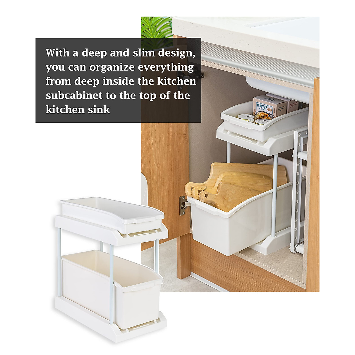 COELO Under Sink Organizer 2-Tier Shelf Kitchen Bathroom Cabinet Multi-purpose Multi-use Dish Brush Storage Sponge Holder Standing Rack, White