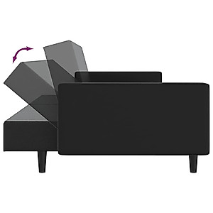 vidaXL Black Faux Leather Convertible 2-Seater Loveseat/Sofa Bed - Modern Twin Sleeper Couch for Office, Living Room, Spacer-Saver Furniture