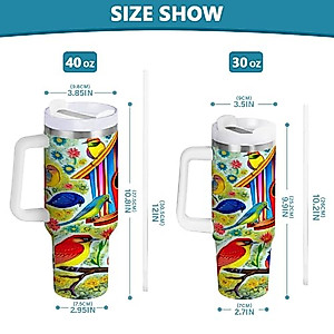 RPLIFE Colorful Birds 40 Oz Tumbler with Handle, Stainless Steel Cup, Insulated Water Bottle with Straw