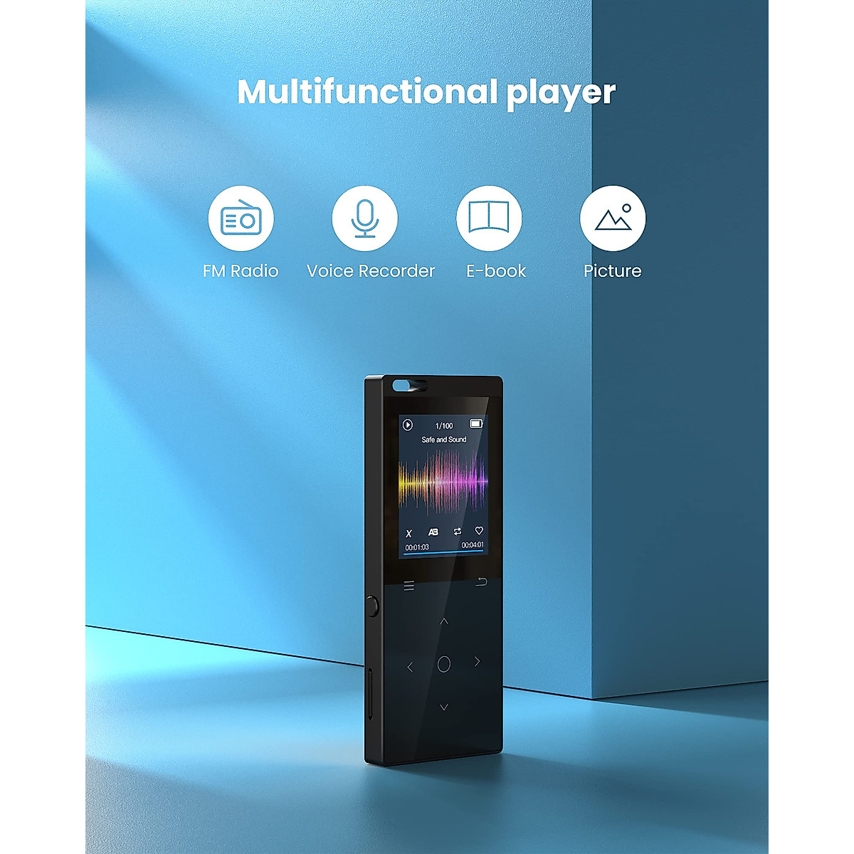 128GB MP3 Player - Music Player with Bluetooth 5.2 HiFi Sound Shuffle Single Loop FM Radio Built-in HD Speaker Voice Recorder Mini Design Ideal for Sport (Earphones Included)