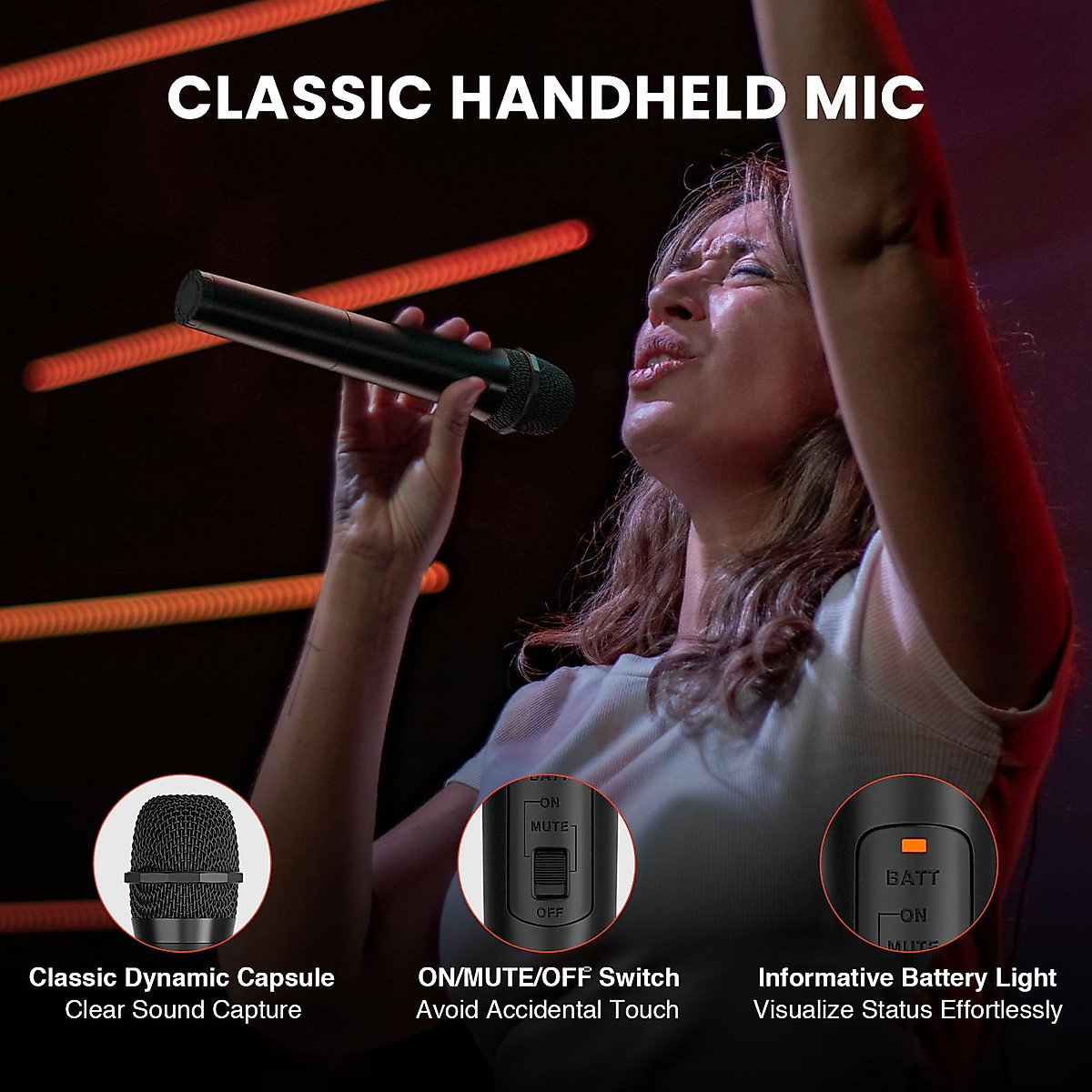 Phenyx Pro Wireless Microphone System, 4 Channel VHF Wireless Mics, w/ 4 Handheld Dynamic Microphones, Metal Receiver, Long Range, Microphone for Singing, Karaoke, Church (PTV-2000A)