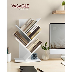 VASAGLE Tree Bookshelf, 5-Tier Bookcase, Small Bookshelf, Space-Saving Corner Shelf, Book Tree, Holds Books, CDs, Games, for Bedroom, Living Room, Home Office, Cloud White ULBC183T14