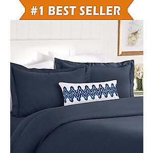 Elegant Comfort Best, Softest, Coziest Duvet Cover Ever! 1500 Thread Count Egyptian Quality Luxury Super Soft Wrinkle Free 3-Piece Duvet Cover Set, Full/Queen, Navy Blue