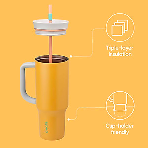 Owala Stainless Steel Triple Layer Insulated Travel Tumbler with Spill Resistant Lid, Straw, and Carry Handle, BPA Free, 40 oz, Orange (Tropical)