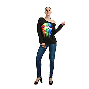 MAGICMK 80s Outfit for Women,Off Shoulder Long Sleeve,80s Outfit Sweatshirt Slouchy Printed Neon Long Tunics Top for Party (4XL)