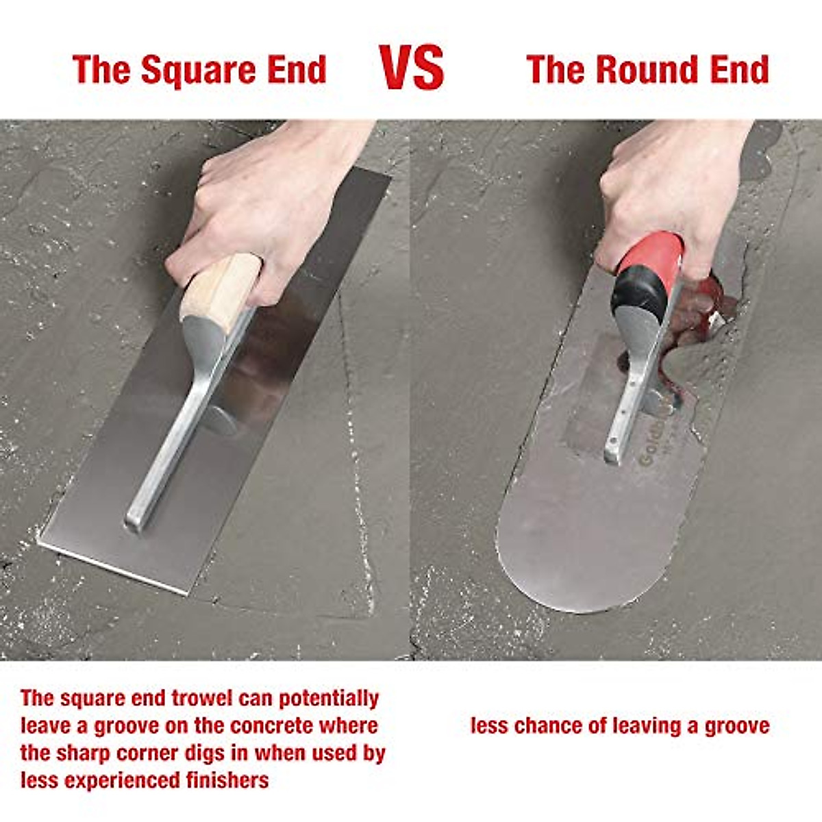 Goldblatt 2 Pieces Pool Trowel Stainless Steel with Soft Grip Handle, Includes 16'' x 4-1/2'' & 14'' x 4'' Finishing Trowels Set, Lightweight Alloy Mounting, Round End