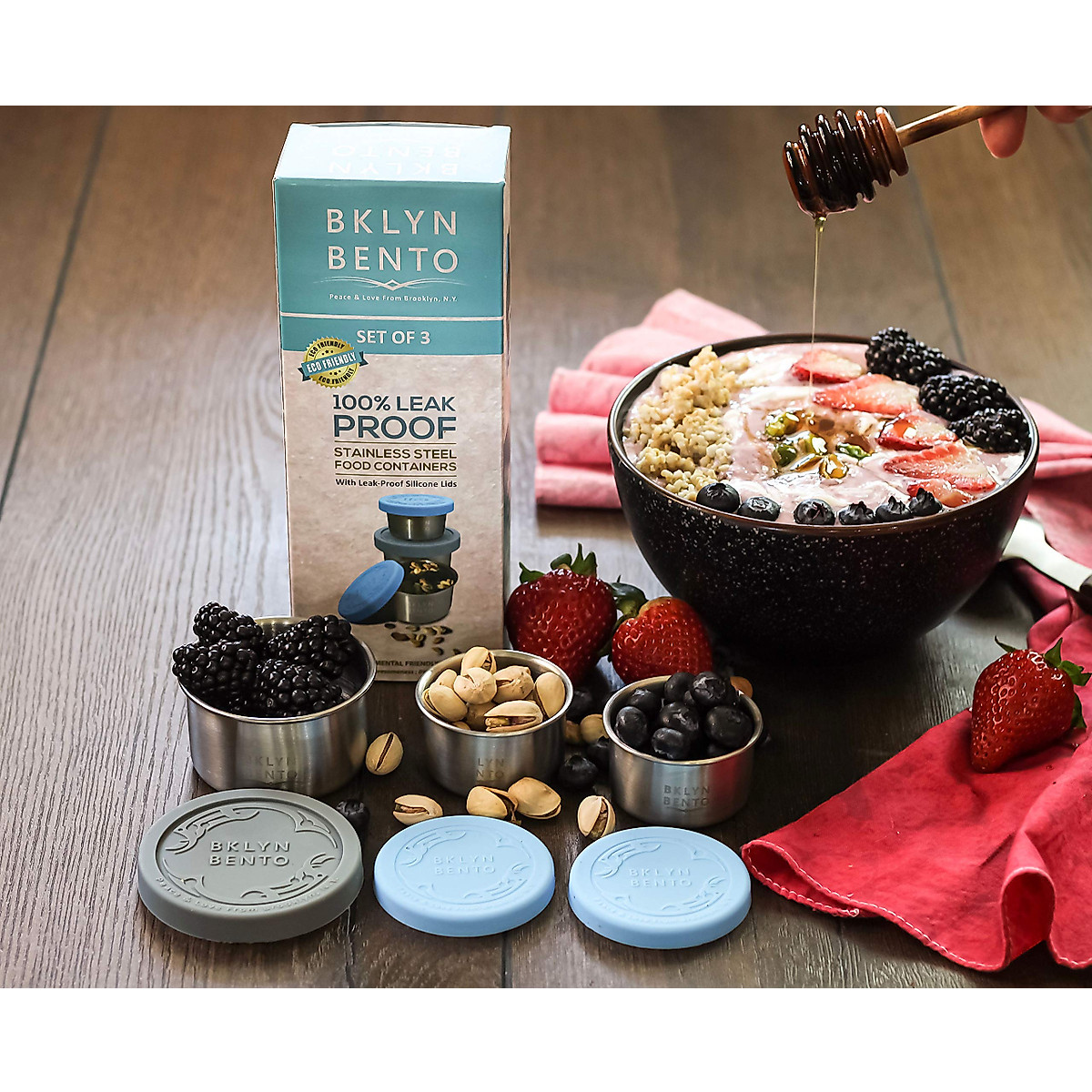 SMALL Condiment Size Leak Proof Stainless Steel Food Container | Great For Portion Control Snacks & Salad Dressing | Goes With Bento Box & Lunch Box | Dipping Container With Silicone Lids [3 PCS Set]