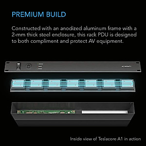 AC Infinity TESLACORE A2, Rackmount PDU with Surge Protector, 15A Circuit Breaker, 6 Front and 6 Rear Rear Outlets, 15ft Power Cord, for AV Equipment