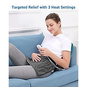 12"x24" Heating Pad for Cramps, Comfytemp Electric Heating Pad for Back Pain Relief, Large Heating Pad with 3 Heat Settings, 2H Auto Shut Off, Stay On, for Neck and Shoulders, Machine Washable