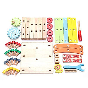 Zerodis Wooden Multifunctional Screw Assembling Chair Toy Nut Combination Intelligent Toy for Kid Child Brain Practicing(A)