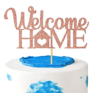 Welcome Home Cake Topper, Home Sweet Home, Welcome Back, Family Housewarming/Retirement/New Baby Party Decorations Supplies, Rose Gold Glitter