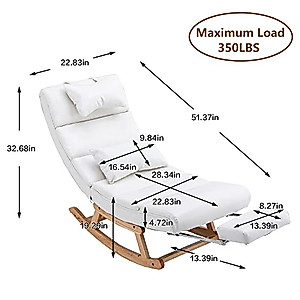 Taiweny Rocking Chair Nursery, PU Leather Upholstered Rocker Recliner Chair with Pillows & Foot Rest, Armless Lounge Chairs Nursing Glider for Living Room Bedroom Office (PU, White)