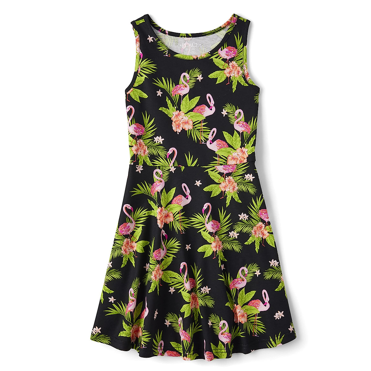 The Children's Place Girls Short Sleeve Fashion Skater Casual Dress, Black 2, 4 US